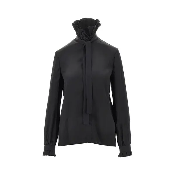 Gucci Silk Ruffled Standing Collar Shirt With Removable Bow