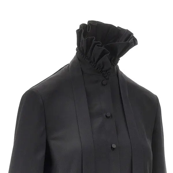 Gucci Silk Ruffled Standing Collar Shirt With Removable Bow