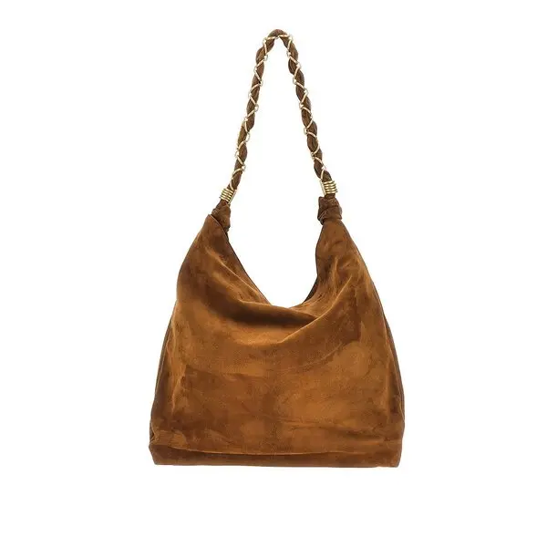 Saint Laurent Amalia Suede Shoulder Bag With Metal Chain - Brown