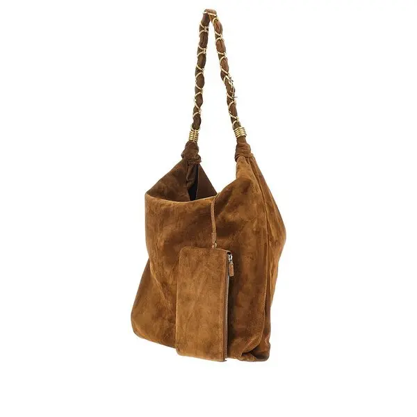 Saint Laurent Amalia Suede Shoulder Bag With Metal Chain - Brown