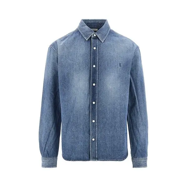 Saint Laurent Cassandre Embroidery Denim Shirt