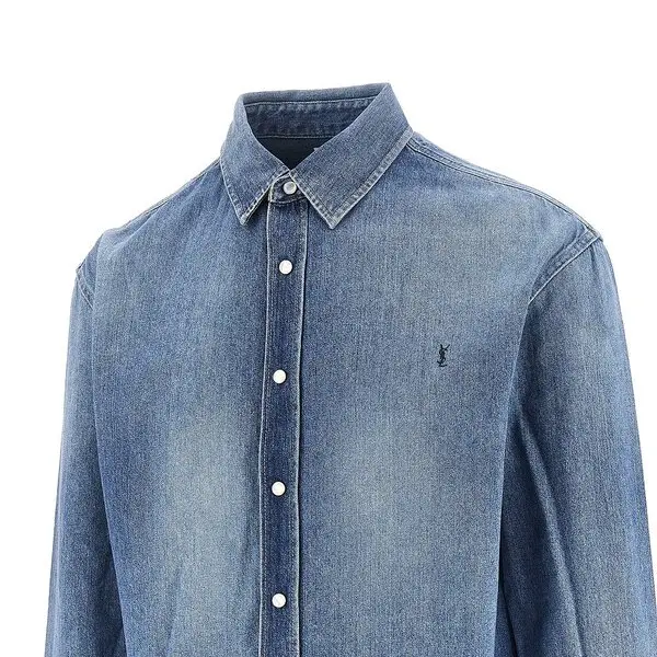 Saint Laurent Cassandre Embroidery Denim Shirt