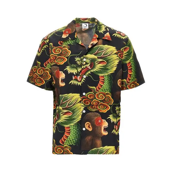 ENDLESS JOY Onkey Dragon' Silk Shirt An - Black