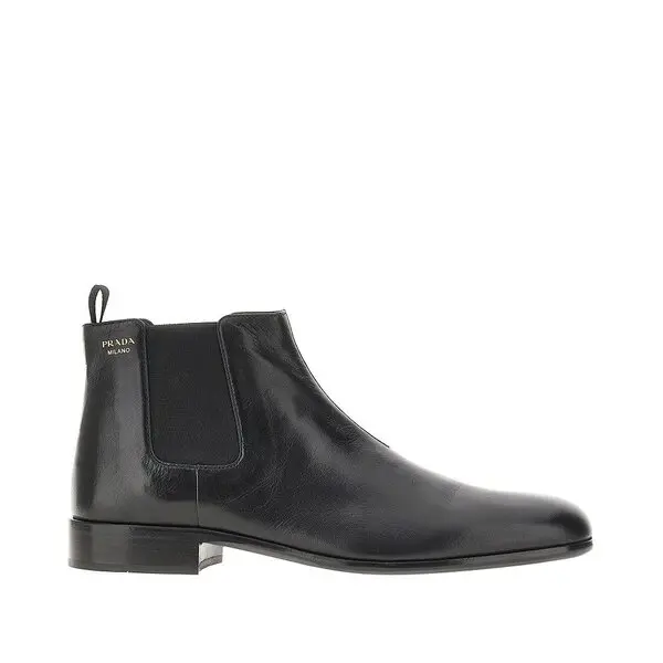 Prada Leather Chelsea Boots With Gold Tone Logo Print