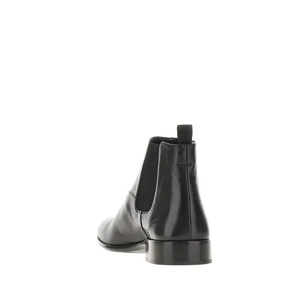 Prada Leather Chelsea Boots With Gold Tone Logo Print