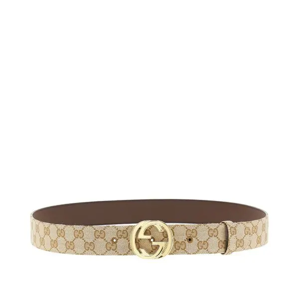 Gucci Original Gg Fabric Belt With Gold-finished Interlock Buckle - Beige