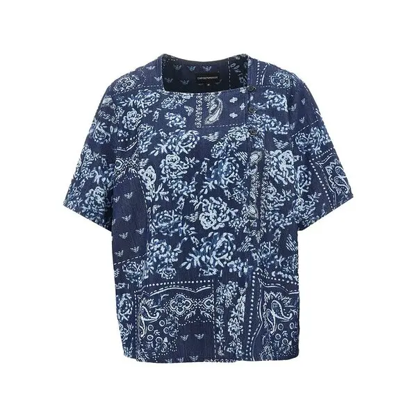 Emporio Armani Bandana Motif Chambray Short Sleeve Blouse
