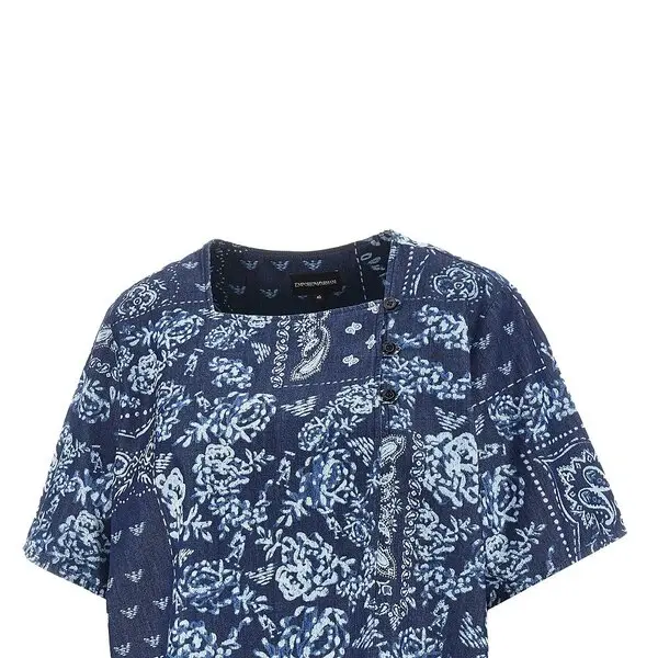 Emporio Armani Bandana Motif Chambray Short Sleeve Blouse