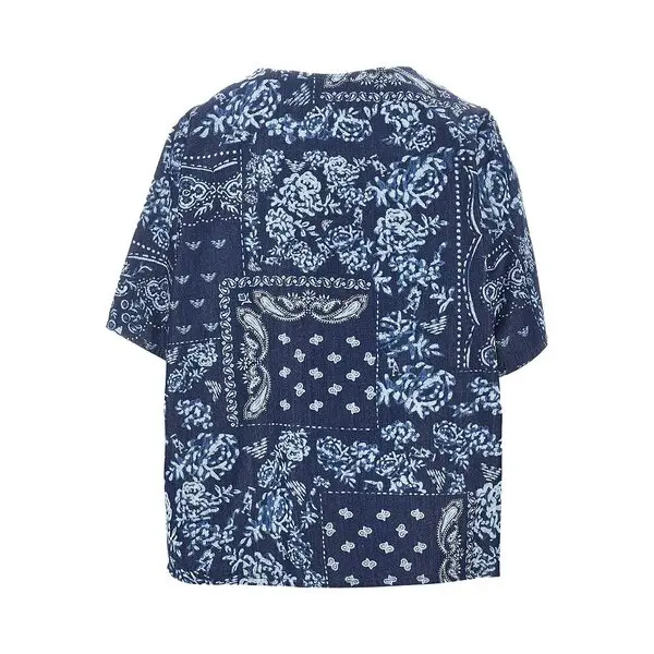 Emporio Armani Bandana Motif Chambray Short Sleeve Blouse