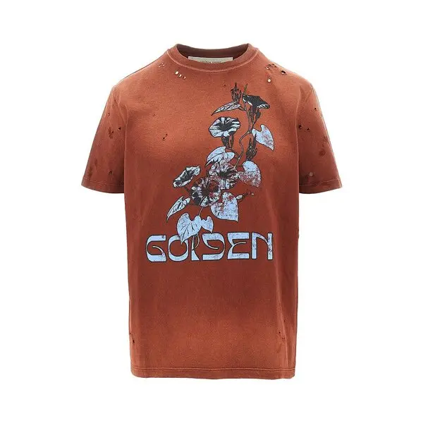 GOLDEN GOOSE Short-sleeved T-shirt With Vintage Effect And Graphic Print