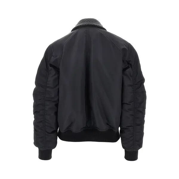 Bottega Veneta Padded Nylon Bomber Jacket With Intrecciato Leather Collar