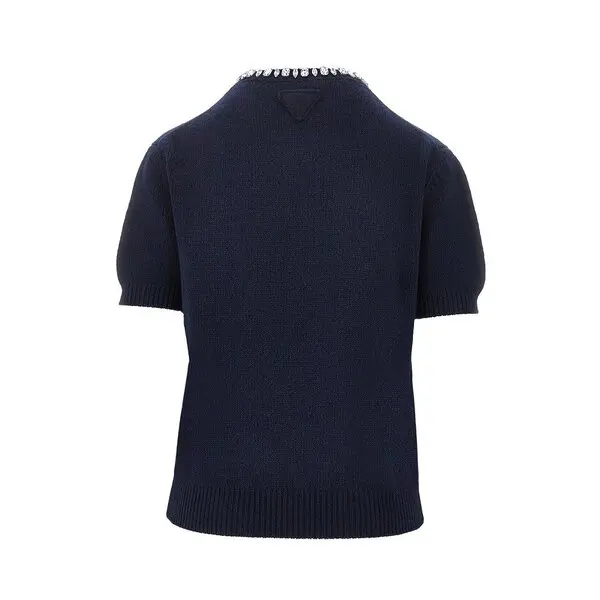 Prada Short-sleeved Knitted Top With Crystal Embellishments