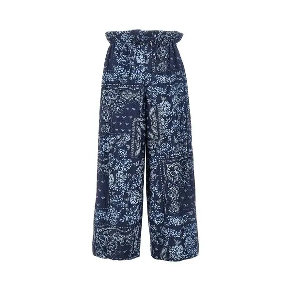 Emporio Armani Bandana Print Chambray Wide Leg Pants - Blue