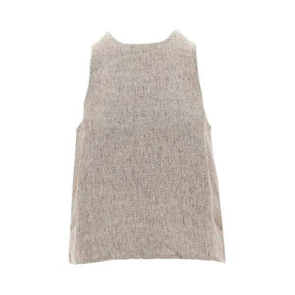 Emporio Armani Sleeveless Linen Top With Faux Leather Detail - Brown