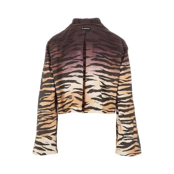 Pinko Animalier Print Cropped Viscose Twill Shirt