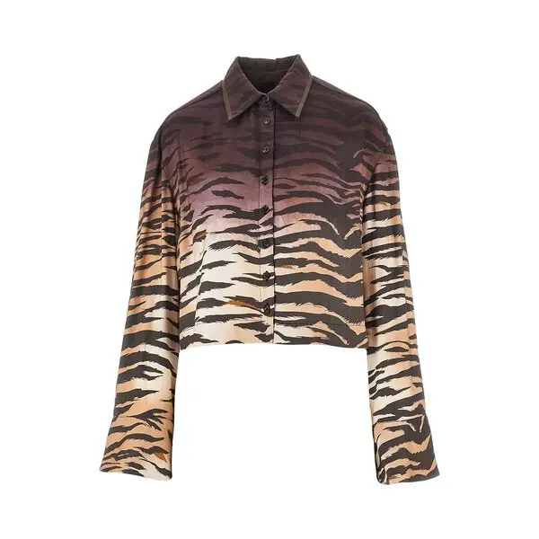 Pinko Animalier Print Cropped Viscose Twill Shirt - Multicolor