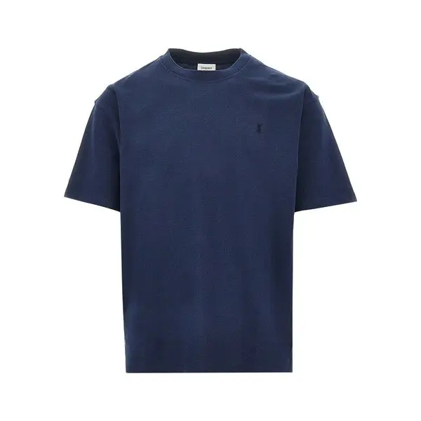 Saint Laurent Caandre Embroidery Piquet T-hirt - Blue
