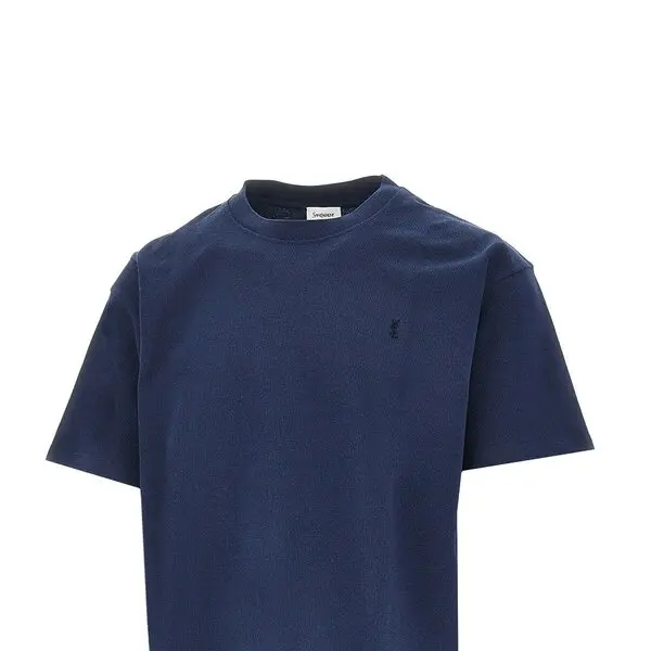Saint Laurent Caandre Embroidery Piquet T-hirt - Blue