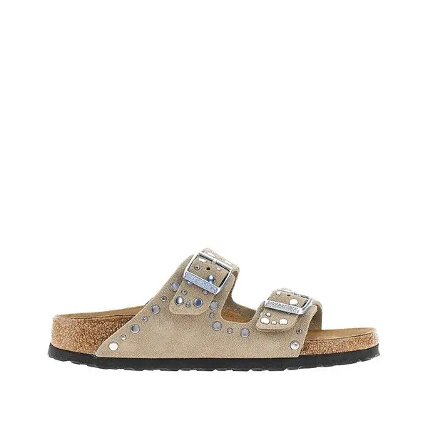 BIRKENSTOCK Arizona Suede Leather Sandals With Silver Rivets - Grey