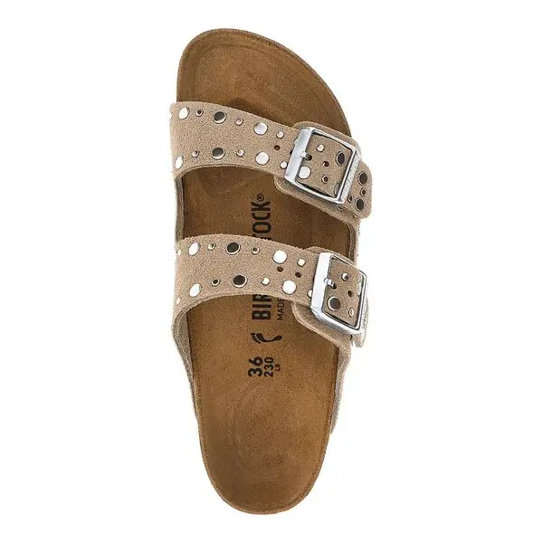 BIRKENSTOCK Arizona Suede Leather Sandals With Silver Rivets - Grey