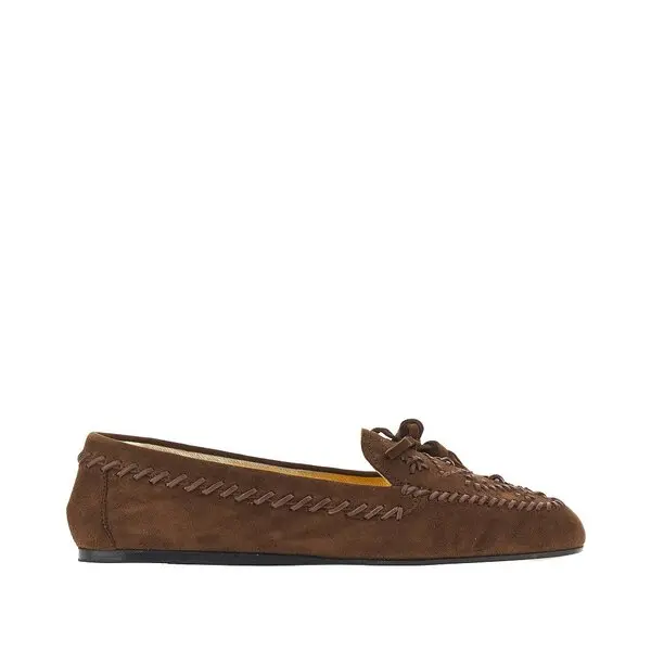Prada Embroidered Suede Leather Loafers With Tassels - Brown