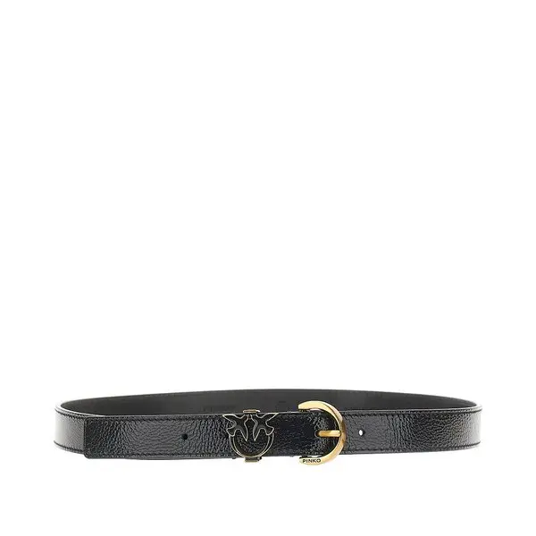 Pinko Grained Leather Belt With Love Birds Buckle - Black