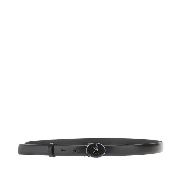 Pinko Leather Belt With Enameled Buckle - Black