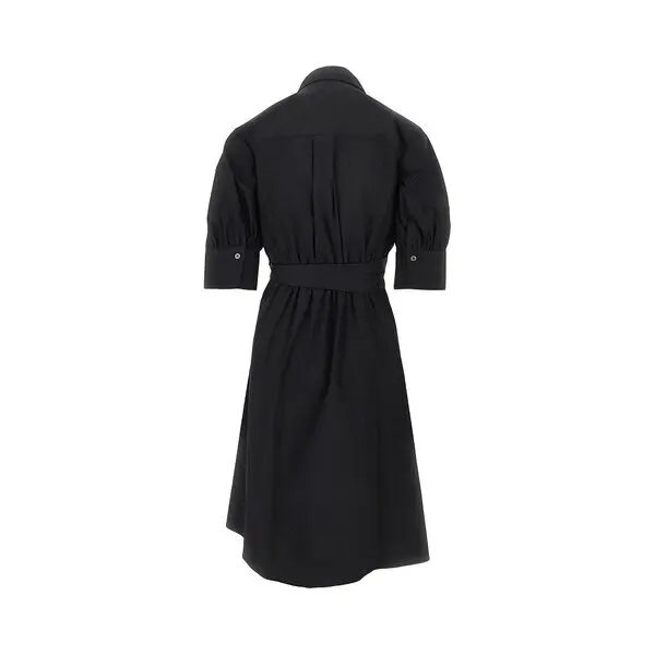 Pinko Stretch Cotton Wrap Midi Dress With Balloon Sleeves - Black