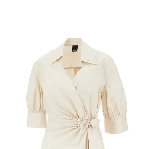 Pinko Stretch Cotton Wrap-over Midi Dress - Beige