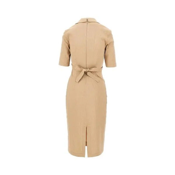 Pinko Wrapped Linen-blend Midi Dress With V-neck And Lapel Collar - Beige