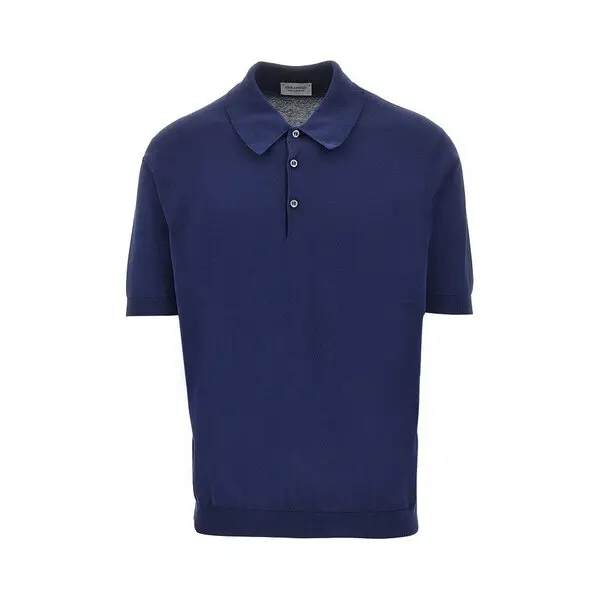 John Smedley Cotton Knit Polo Hirt - Blue
