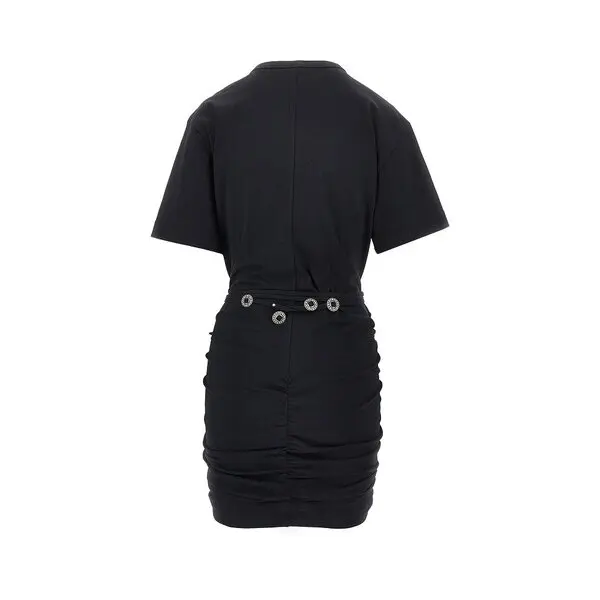 Pinko Short Sleeve Jersey Mini Dress With Embellished Belt - Black