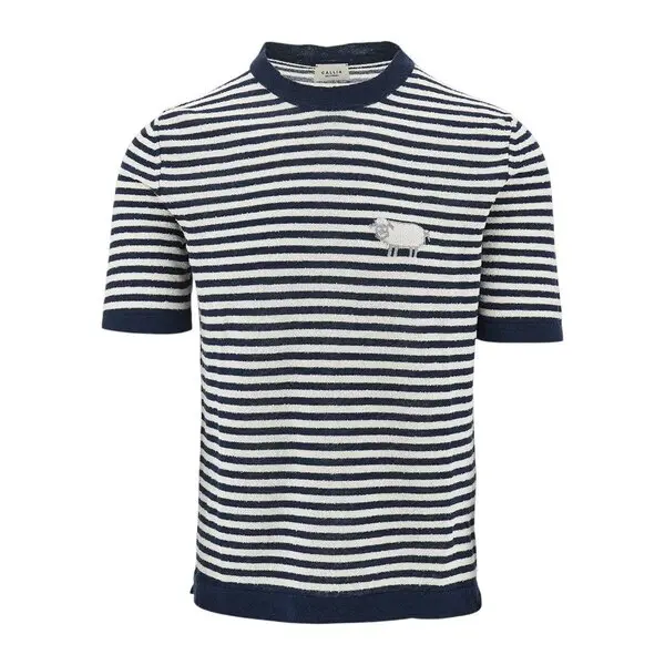 GALLIA KNIT Striped Knitted T-shirt