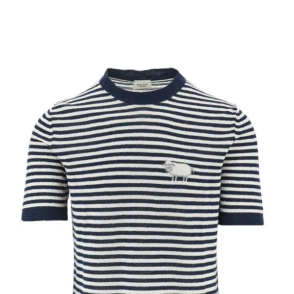 GALLIA KNIT Striped Knitted T-shirt
