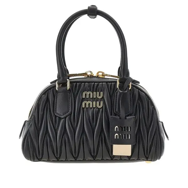 Miu Miu Matelassé Nappa Leather Arcadie Bowling Bag - Black