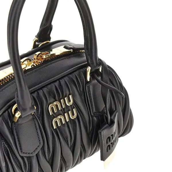 Miu Miu Matelassé Nappa Leather Arcadie Bowling Bag - Black