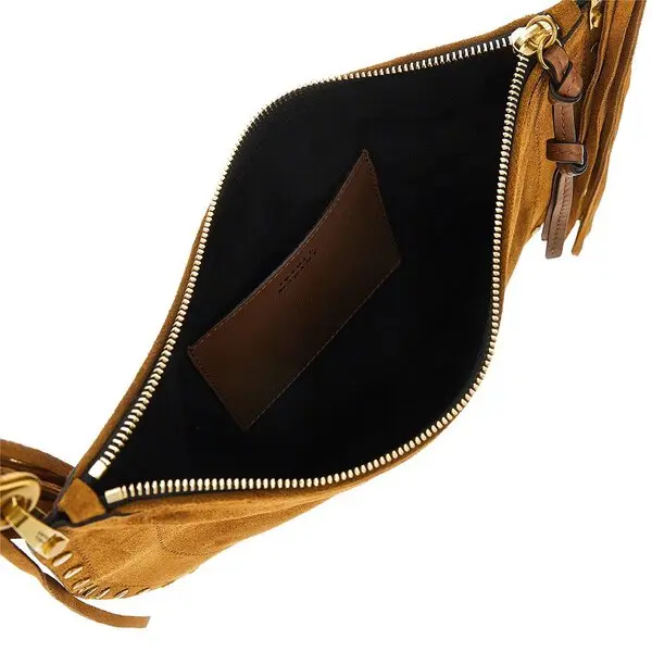 Isabel Marant Étoile Oskan Soft Zip Bag In Suede Leather With Fringe And Studs