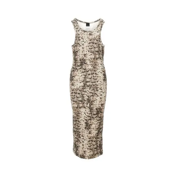 Pinko Sleeveless Ribbed Maxi Dress With Animalier Print