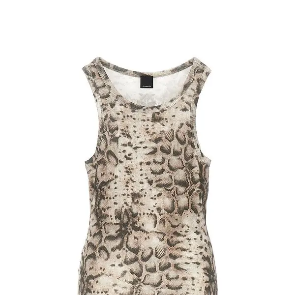 Pinko Sleeveless Ribbed Maxi Dress With Animalier Print