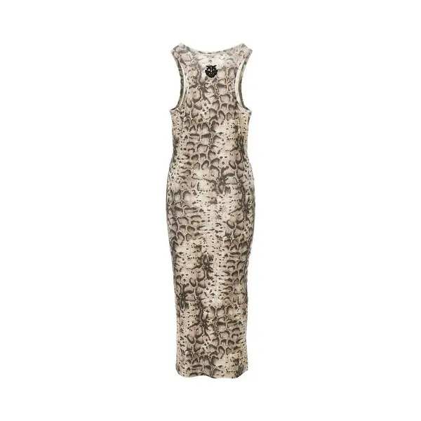 Pinko Sleeveless Ribbed Maxi Dress With Animalier Print