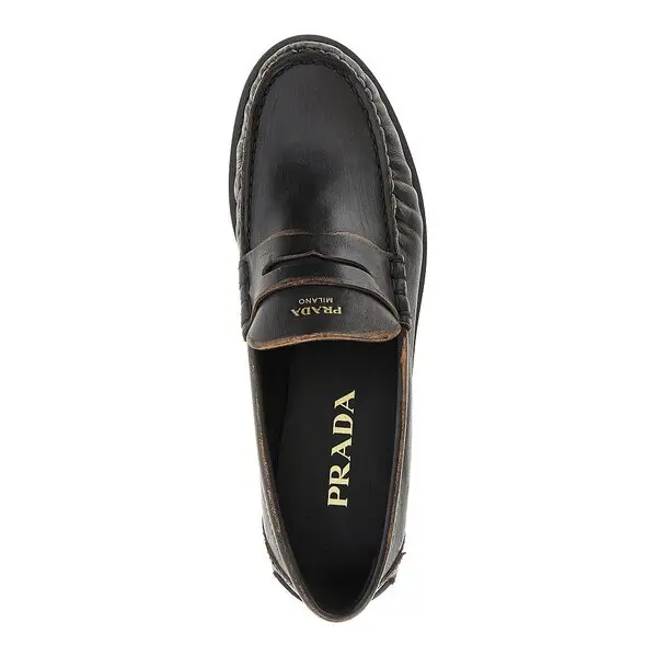 Prada Old-finished Leather Loafers - Brown