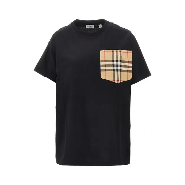 Burberry Cotton Jersey T-shirt With Check Pocket - Black