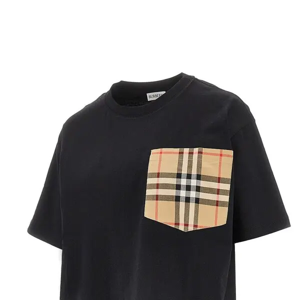 Burberry Cotton Jersey T-shirt With Check Pocket - Black