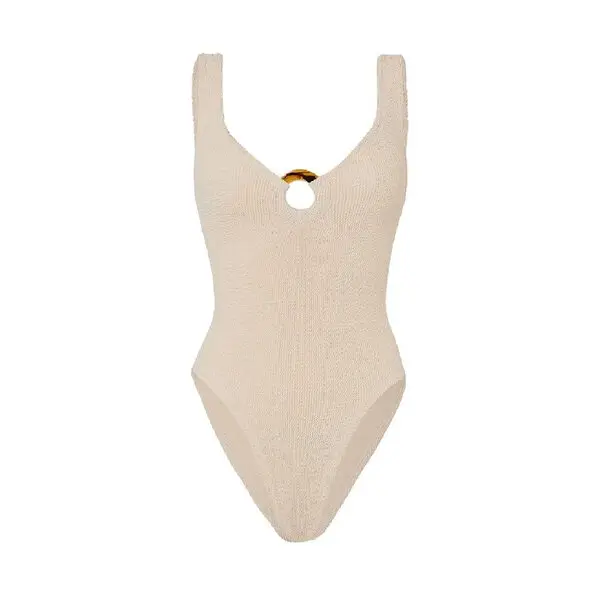 Hunza G One Piece Swimsuit With Plunge Neckline And Ring Detail - Pink