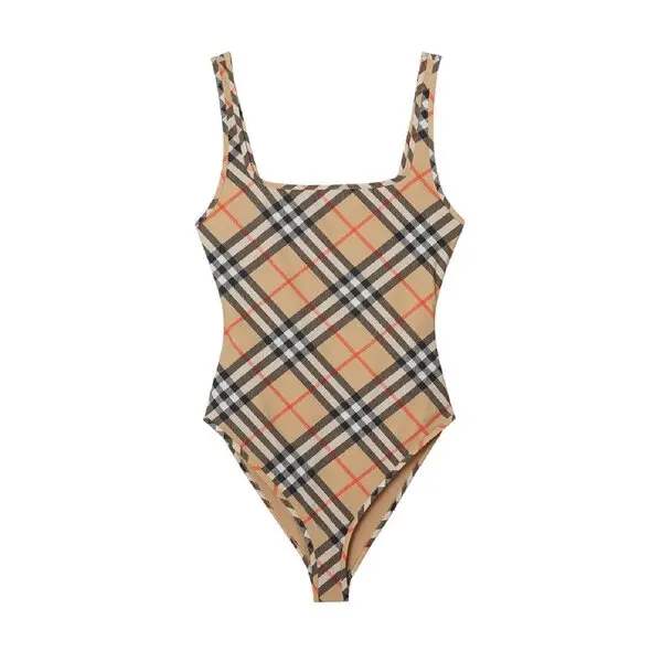 Burberry Checked Technical Fabric Swimsuit - Beige