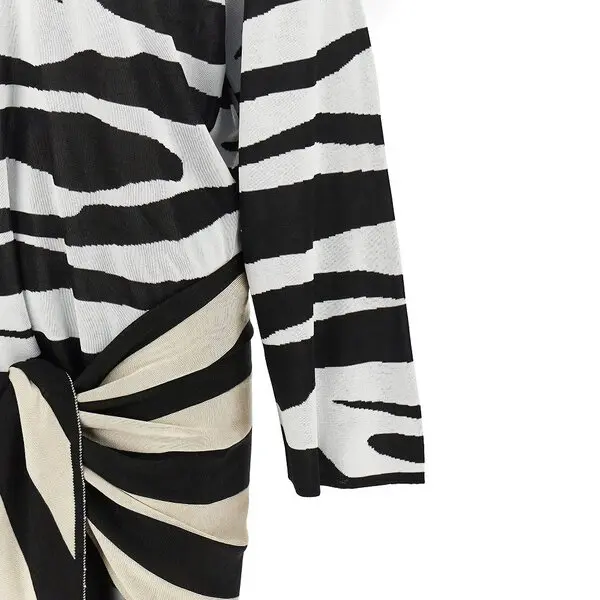 Attico Zebra Striped Knitted Mini Dress With Tie Skirt
