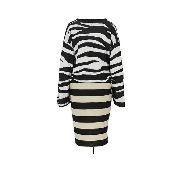 Attico Zebra Striped Knitted Mini Dress With Tie Skirt