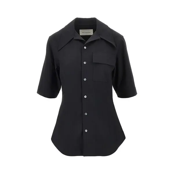 AMI Paris Wool Twill Short-sleeved Shirt With Mother-of-pearl Buttons