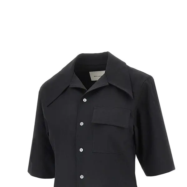 AMI Paris Wool Twill Short-sleeved Shirt With Mother-of-pearl Buttons