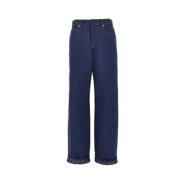Fendi Wide Leg Jeans With Ff Motif - Blue